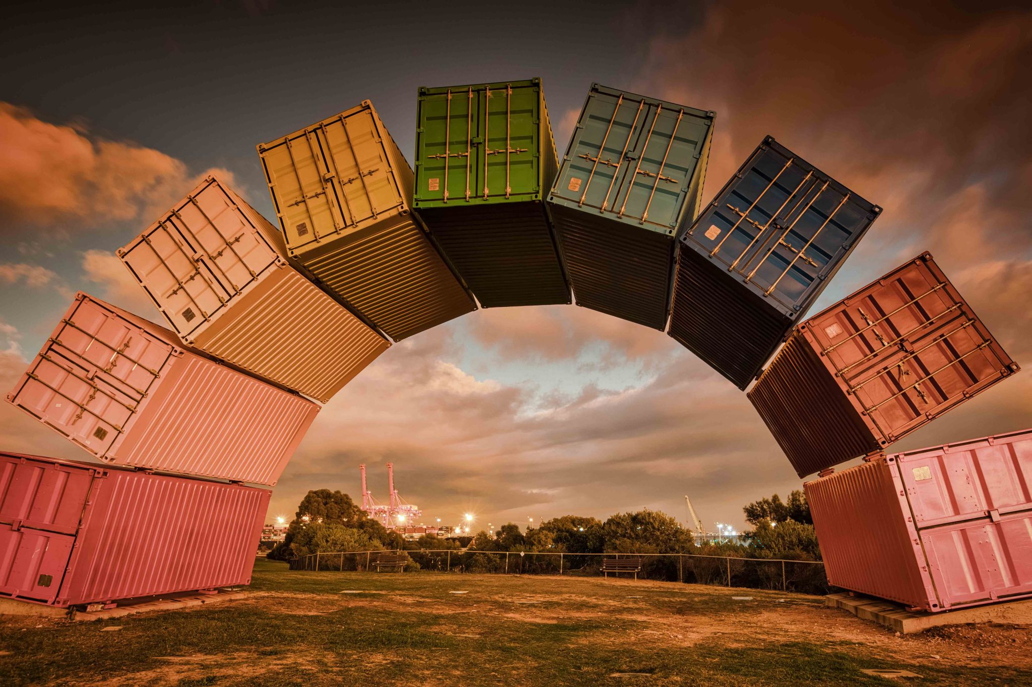 Harbour,Coloured containers, Fremantle, Western Australia, Australia